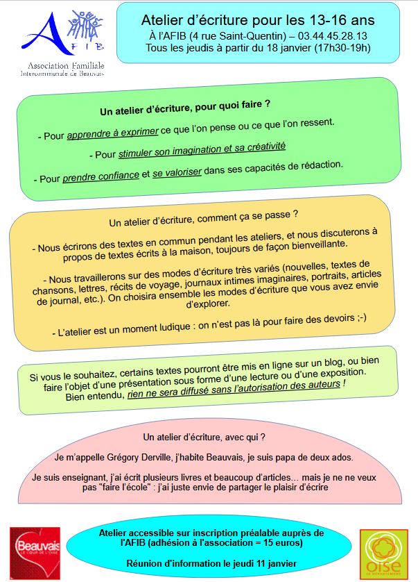 Un atelier d'écriture pour les 13-16 ans
